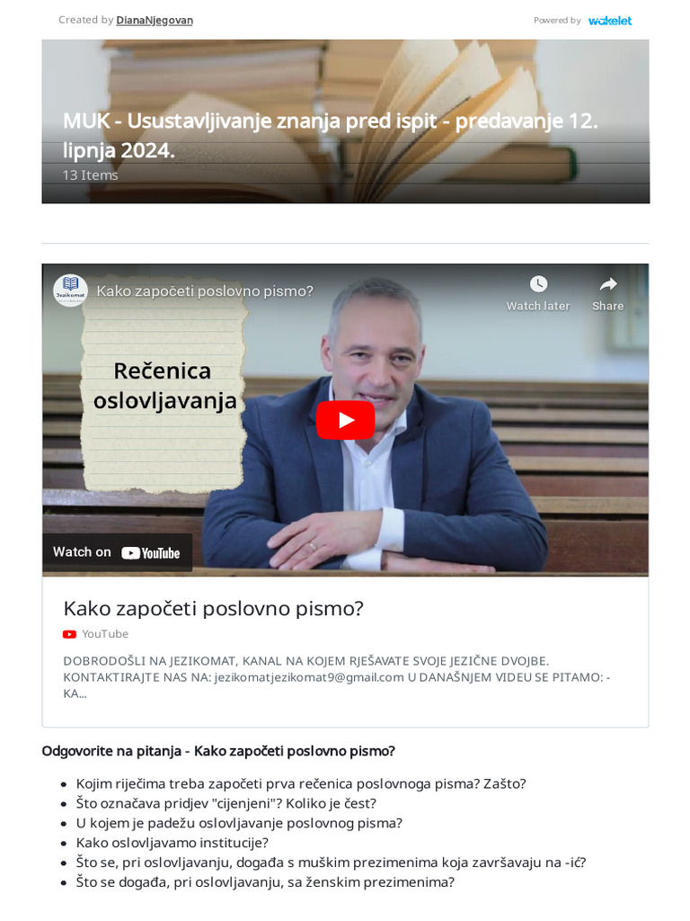 MUK - Usustavljivanje Znanja Pred Ispit - Predavanje 12. Lipnja 2024. | PDF