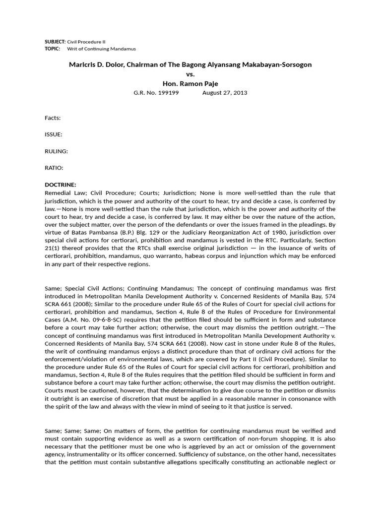 Maricris D. Dolor vs. Hon. Ramon Paje | PDF | Mandamus | Writ