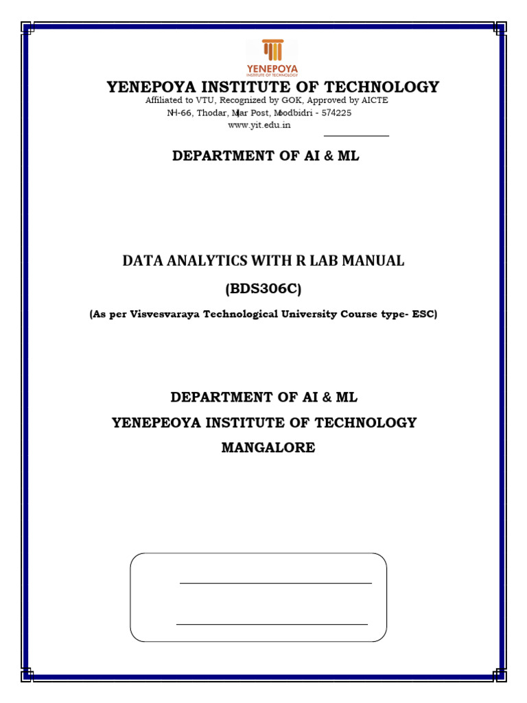 R Lab Manual for Data Analytics | PDF | Engineering | Matrix (Mathematics)