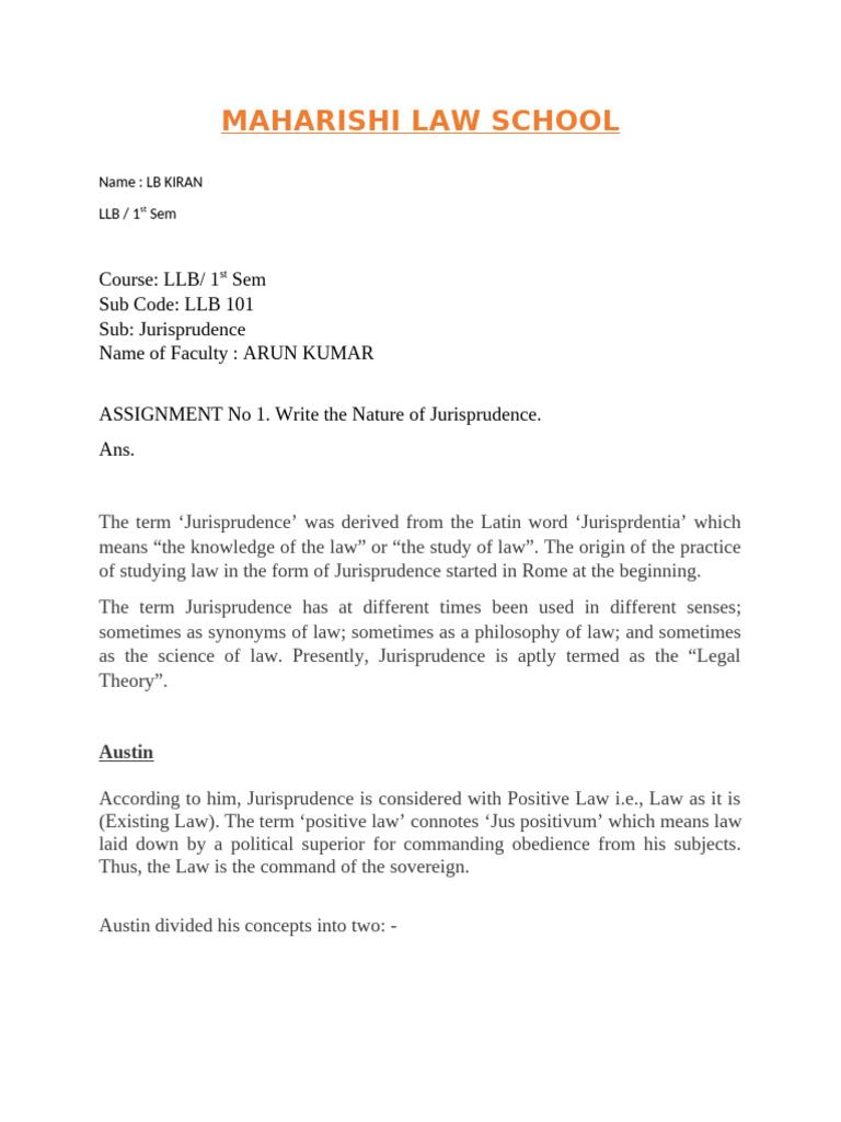 Assignment 1 - Jurisprudence | PDF | Jurisprudence | Morality