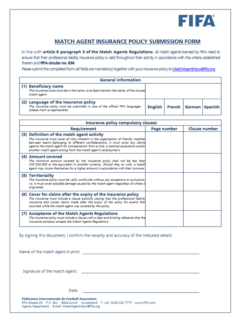 FIFA Match Agent Insurance Guide | PDF | Insurance | Insurance Policy