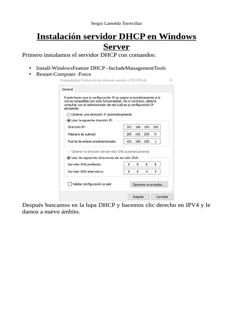 Instalacion Servidor DHCP Windows Server | PDF