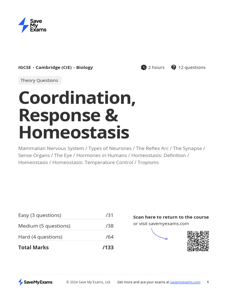 14 Coordination Response and Homeostasis | PDF | Animal Anatomy | Hormone