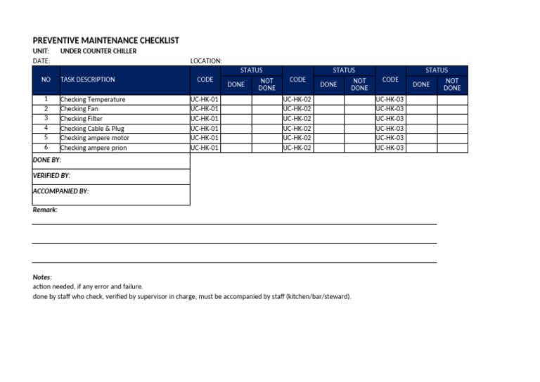 03. Undercounter Chiller - PREVENTIVE MAINTENANCE | PDF