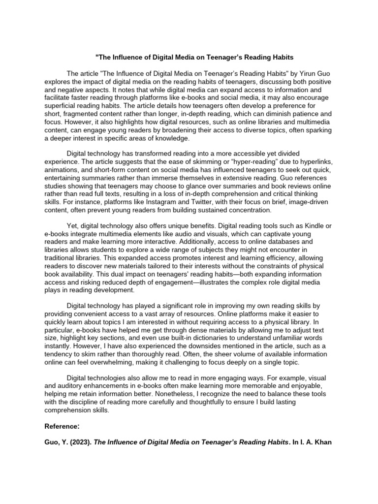 Digital Media's Impact on Teen Reading | PDF | Reading Comprehension ...