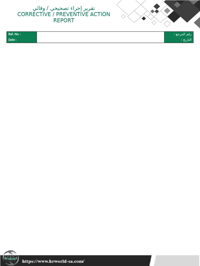 Corrective Preventive Action Report - تقرير اجراء تصحيحي وقائي | PDF