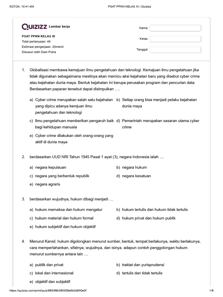 Psat PPKN Kelas Xi - Final | PDF