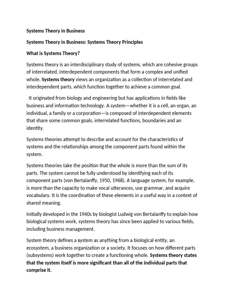 Systems Theory in Business Explained | PDF | Systems Theory | System
