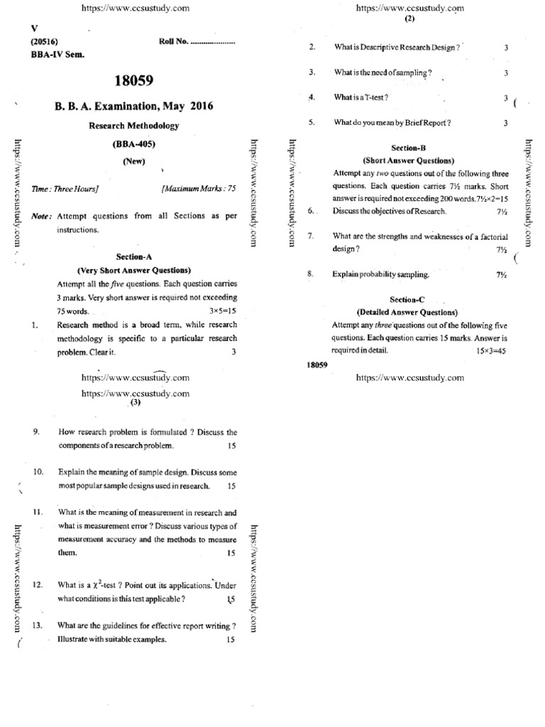 Bba 4 Sem Research Methodology 18059 May 2016 | PDF