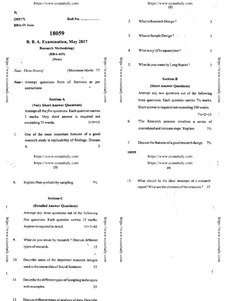 Bba 4 Sem Research Methodology 18059 May 2017 | PDF