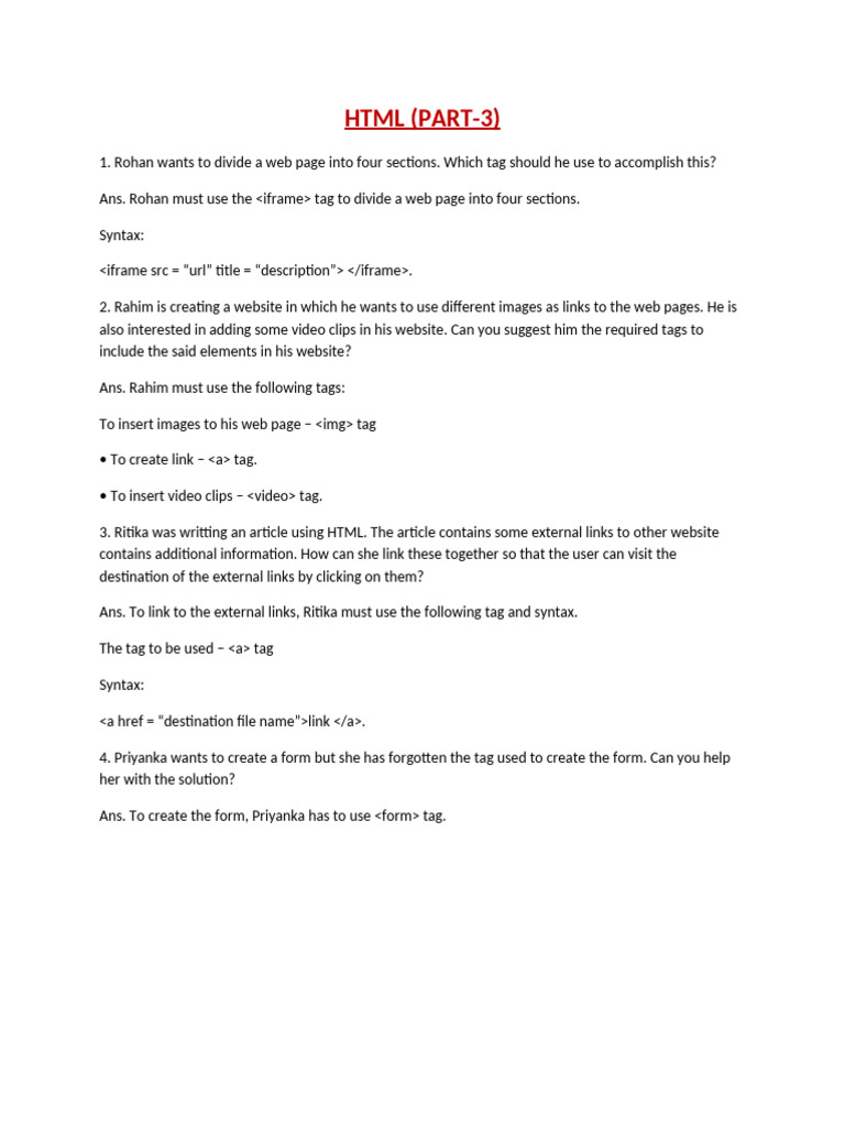 HTML Tags for Web Page Layout | PDF