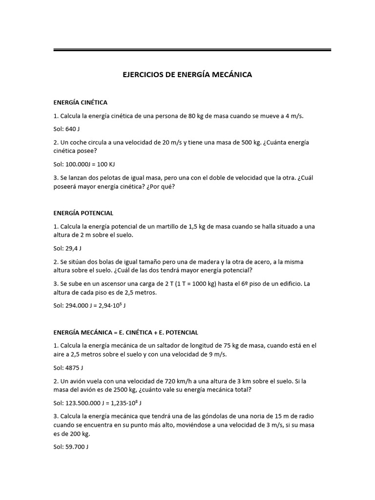 Ejercicios Energia - Tecno 2º | PDF | Energía cinética | Física