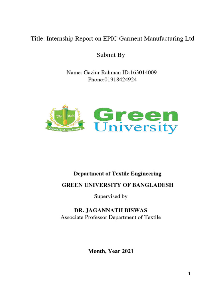 Title Internship Report On EPIC Garment | PDF | Textiles | Textile Arts