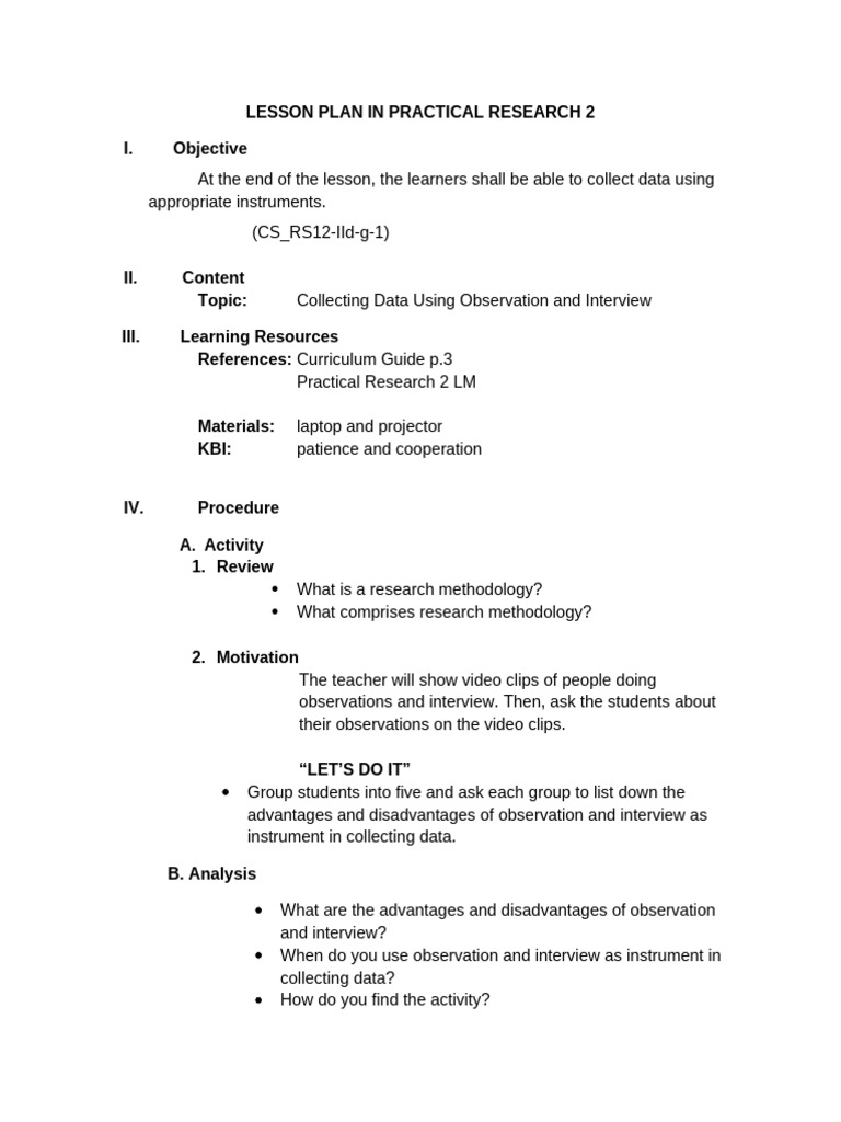 practical research 2 dlp | PDF | Methodology | Lesson Plan