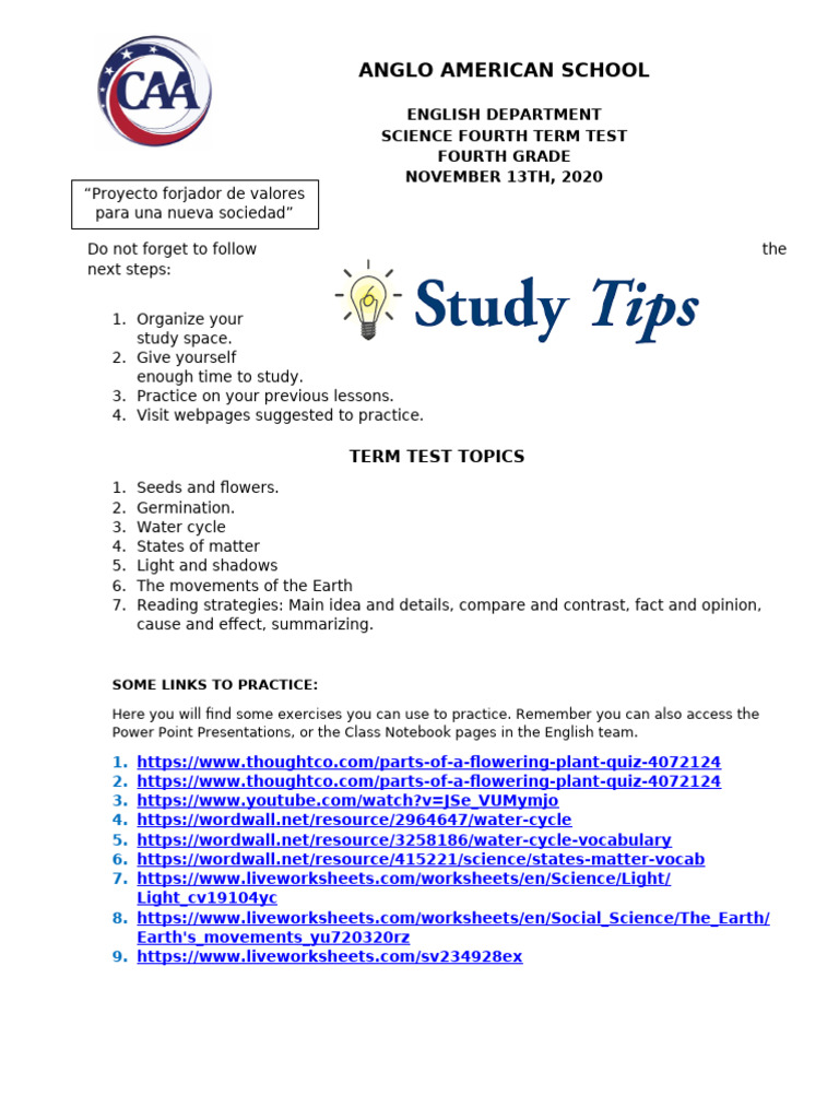 IV Science Term Test Topics | PDF