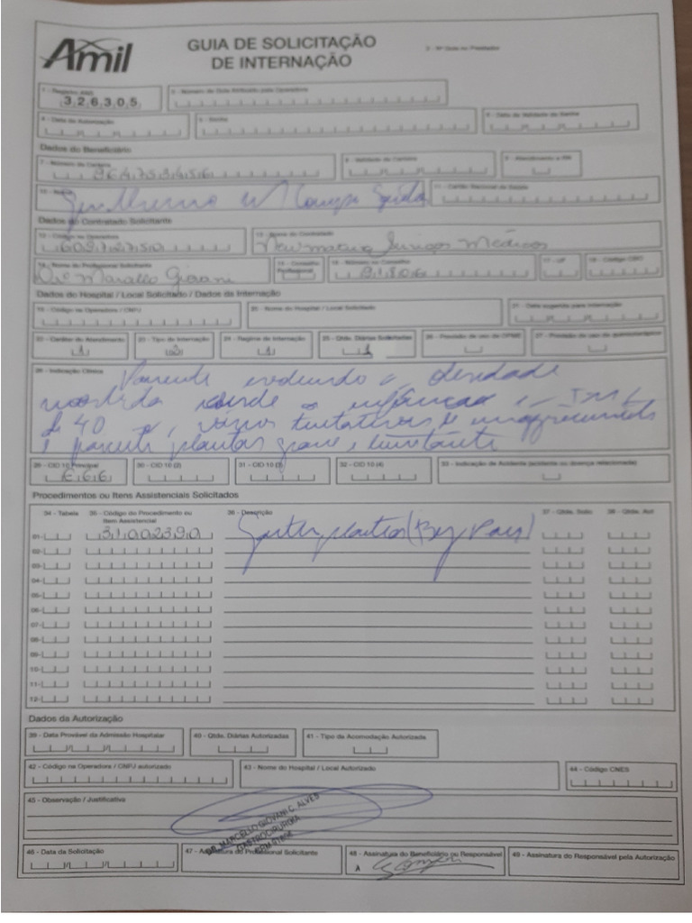 Guia Internacao Guilherme | PDF