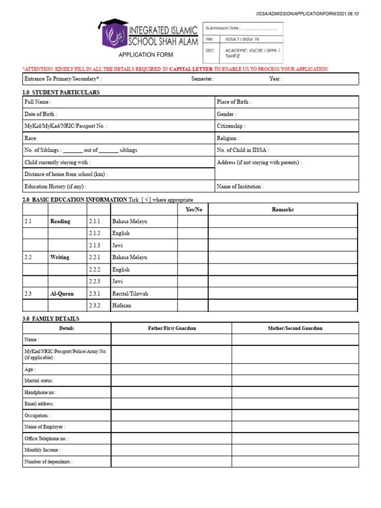 IISSA Admission Application Form 2021 | PDF | Social Institutions