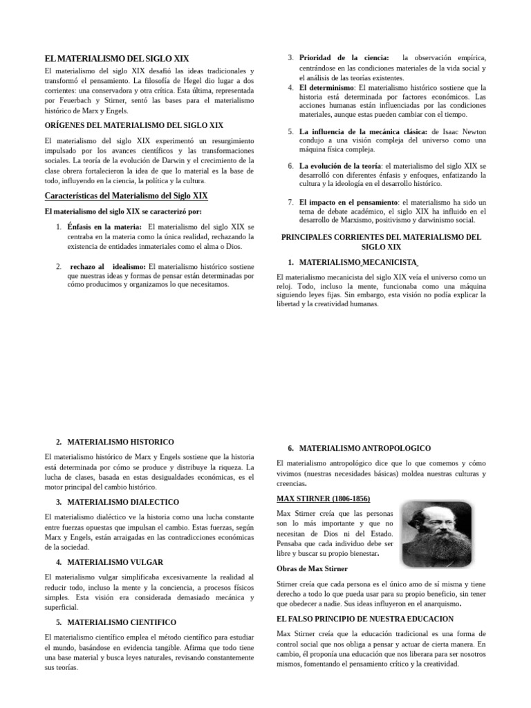 El Materialismo Del Siglo Xix Diptico Final | PDF | Karl Marx | Materialismo