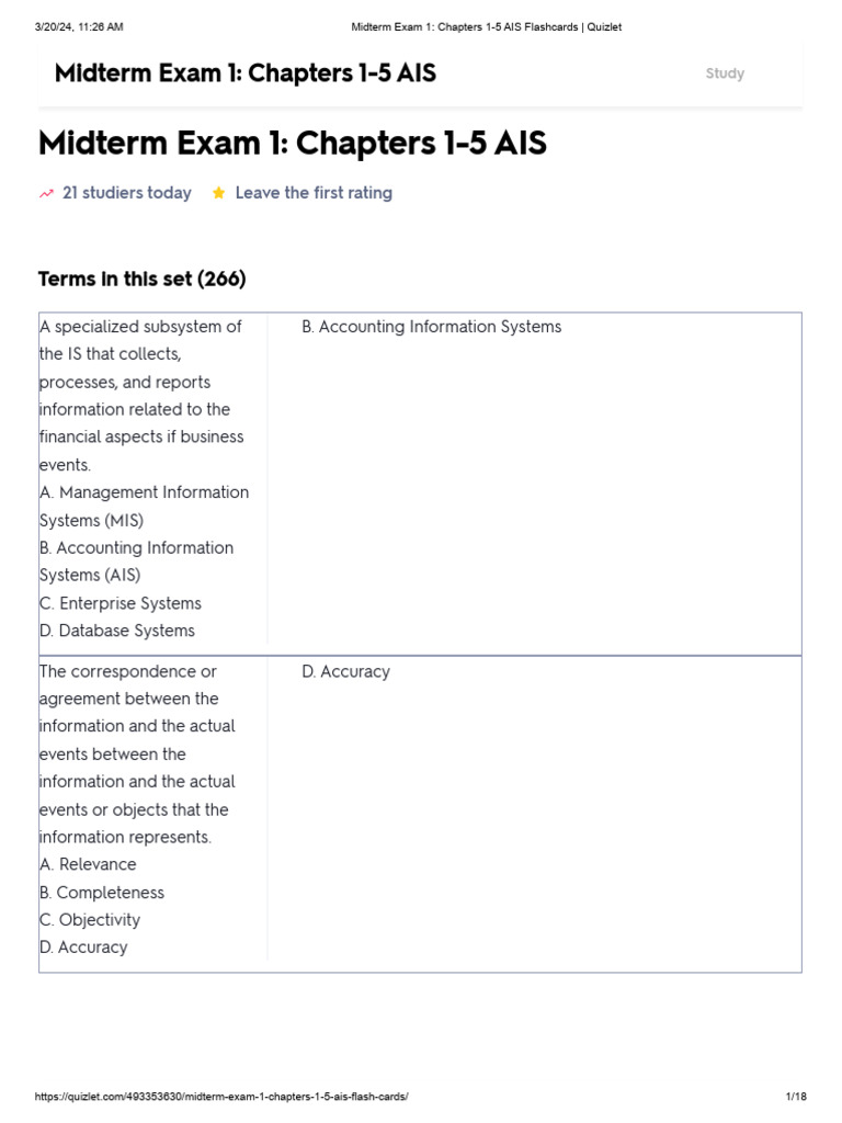 Midterm Exam 1 - Chapters 1-5 AIS Flashcards - Quizlet | PDF | Electronic Data Interchange ...