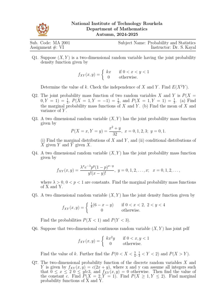 Asgn VI MA2001 | PDF | Probability Density Function | Probability Distribution