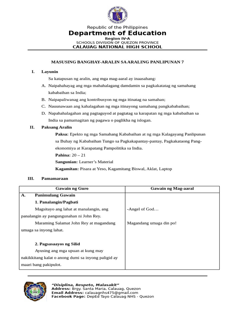 Grade 7 DetailedLessonPlan APFinal | PDF