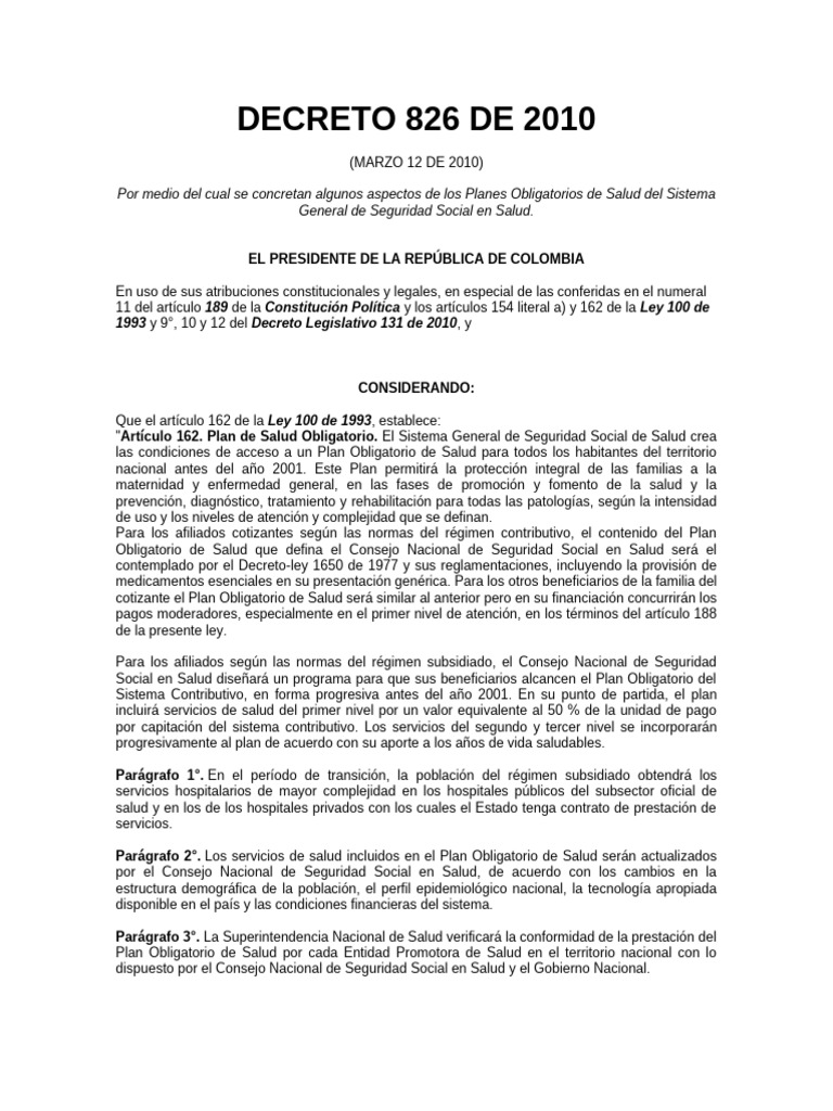 DECRETO 826 DE 2010 | PDF