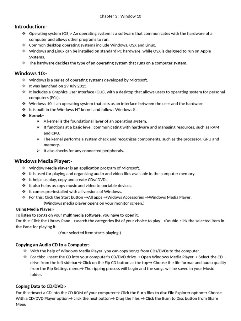 Class 7 - Windows 10 Notes | PDF | Operating System | Microsoft Windows
