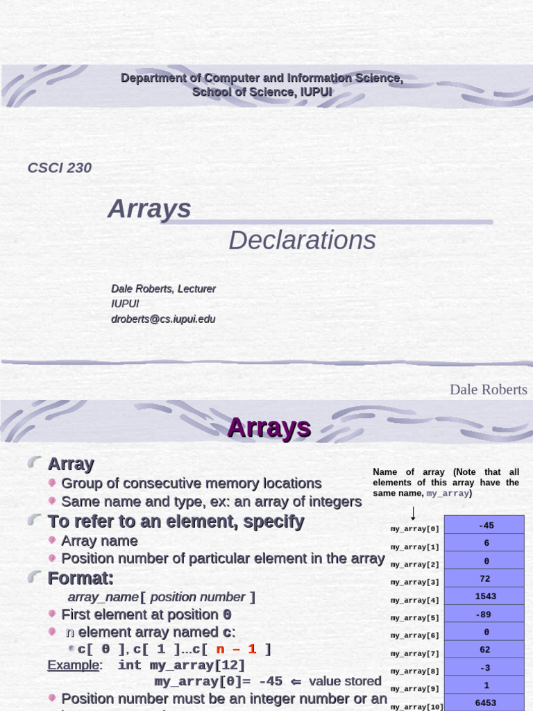 T 11 A Arrays Declarations | PDF | Integer (Computer Science) | Data Type