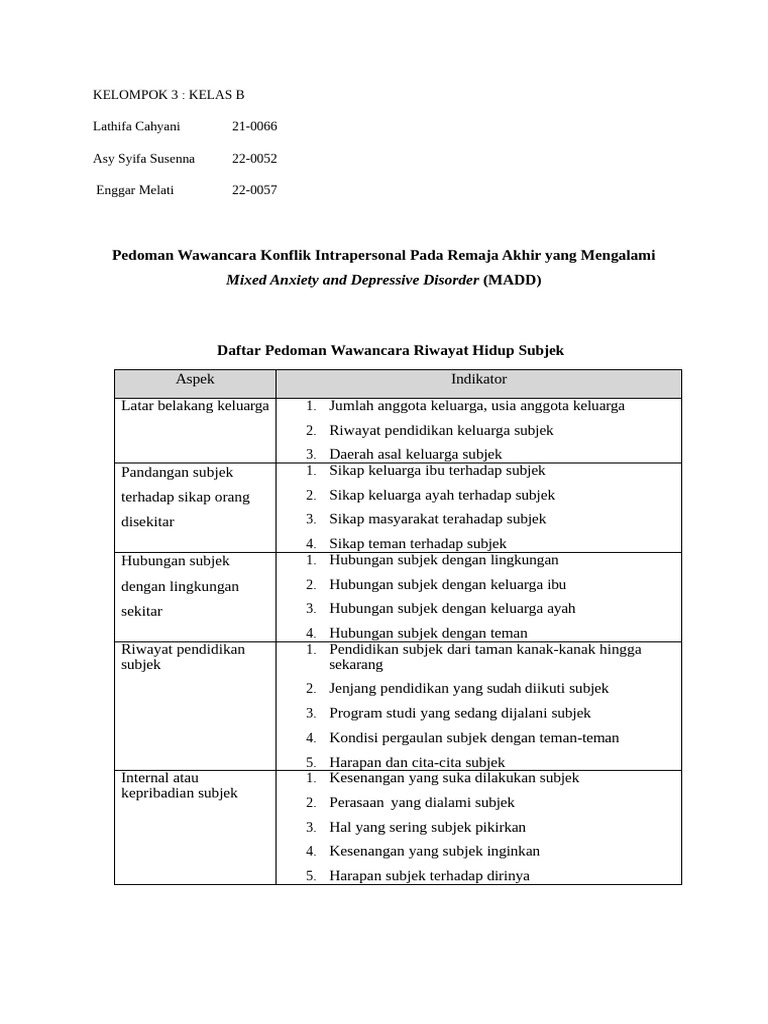 Pedoman Wawancara Kualitatif Kelompok 3 | PDF