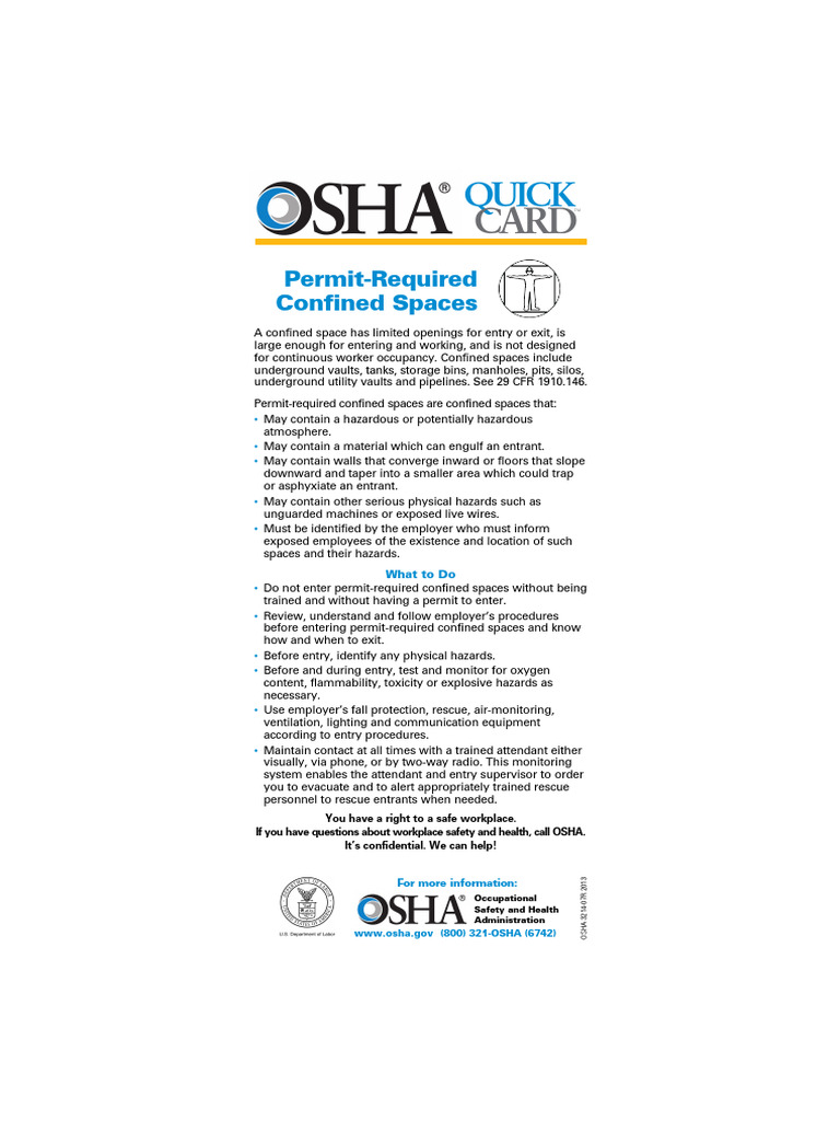 Permit-Required Confined Spaces - Quick Card OSHA | PDF
