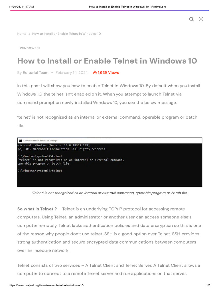 How To Install or Enable Telnet in Windows 10 | PDF | Secure Shell | Windows 10