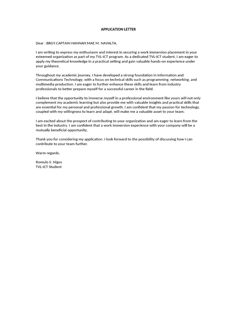 ICT Student Work Immersion Application | PDF