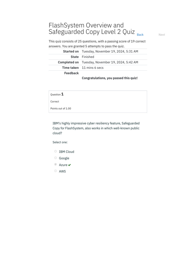 FlashSystem Overview and Safeguarded Copy Level 2 Quiz - Attempt Review - El - New | PDF ...