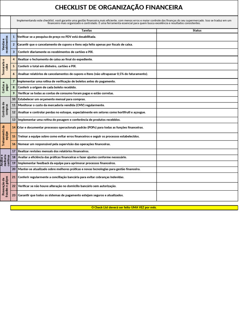 Checklist Mensal de Gestão Financeira | PDF | Tesouro
