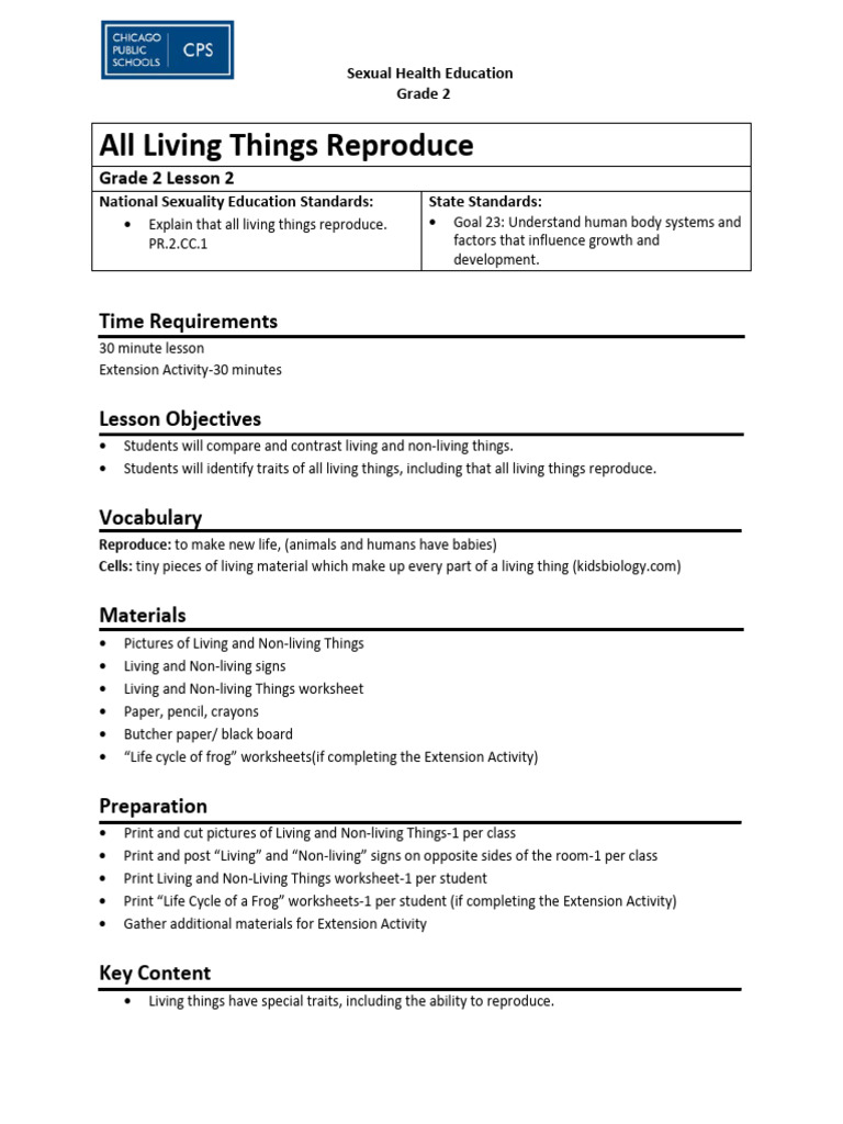 Lesson 2 - All Living Things Reproduce Lesson Plan (1) | PDF | Life