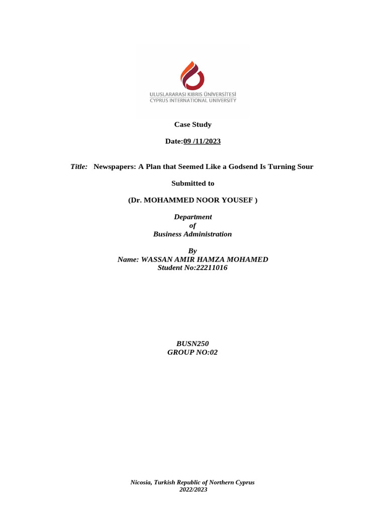 BUSN250 ASSIGNMENT (1) | PDF | Newspapers | Strategic Planning