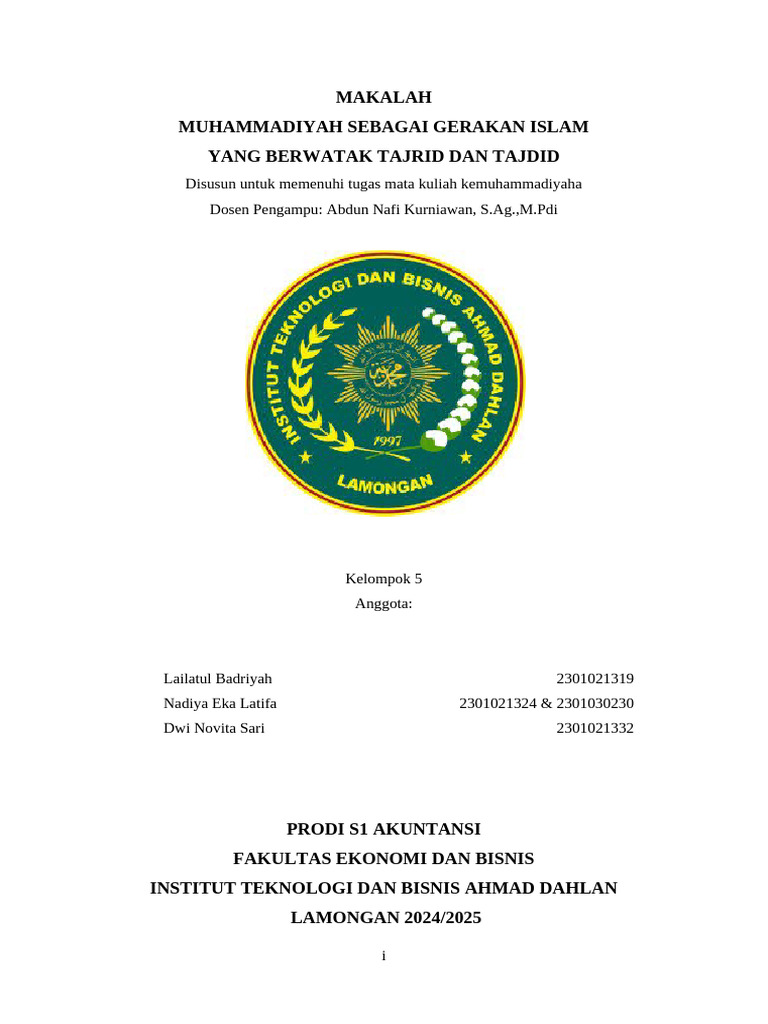 Kemuhammadiyahan Sebagai Gerakan Islam Yang Berwatak Tajrid & Tajdid | PDF