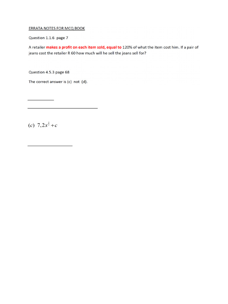 Errata Notes For MCQ Book-1 | PDF
