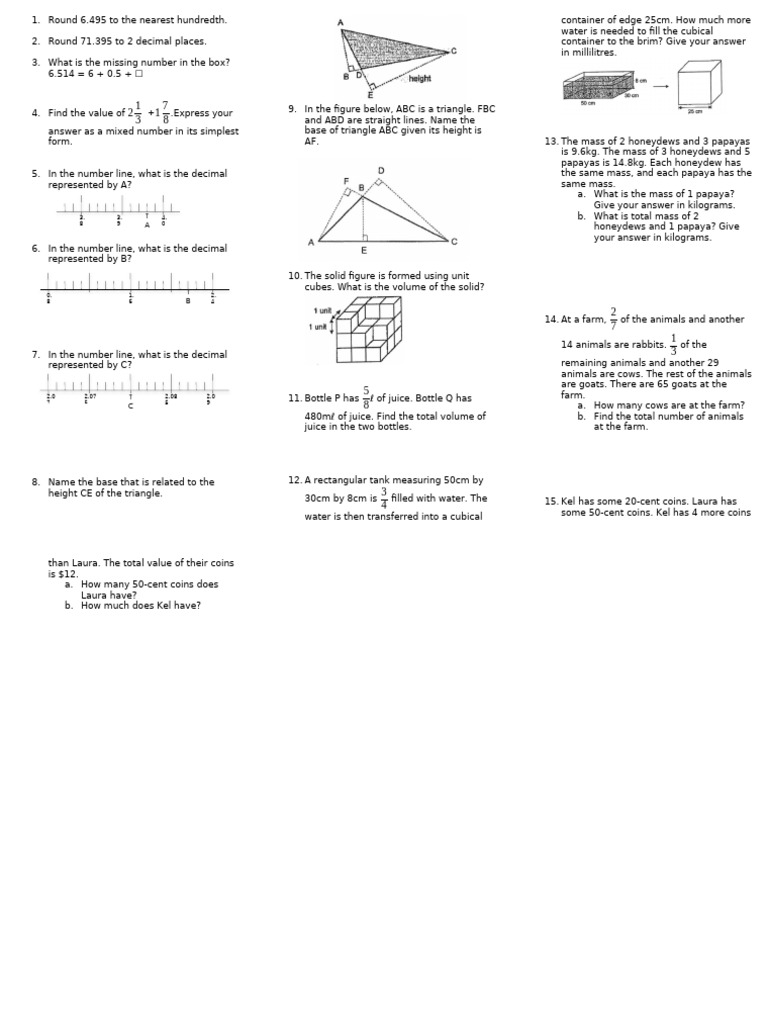 P5 Math worksheet 5 | PDF | Arithmetic | Metrology