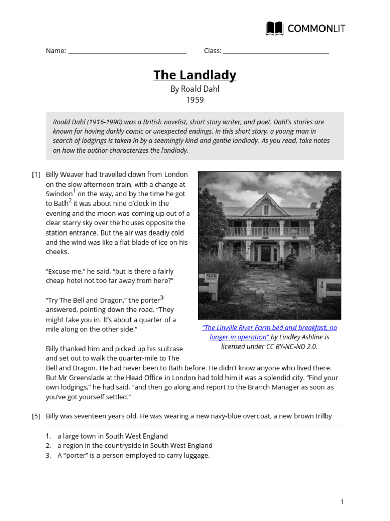 CommonLit | The Landlady | PDF