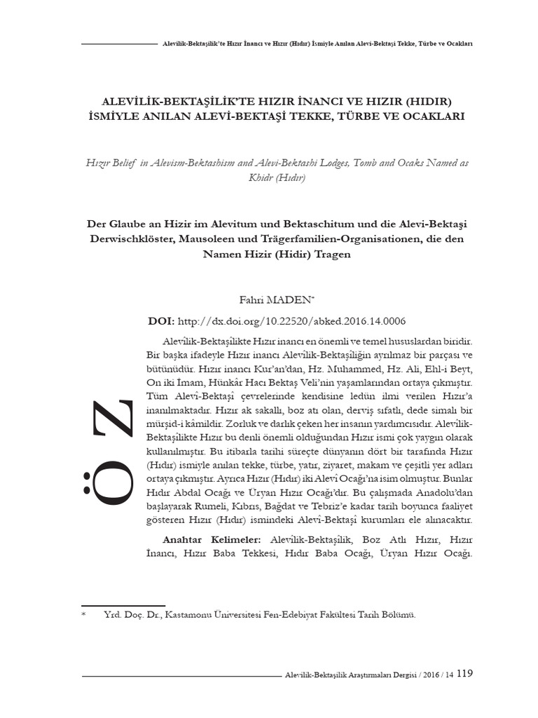 Hızır Belief in Alevism-Bektashism and Alevi-Bektashi Lodges, Tomb and ...