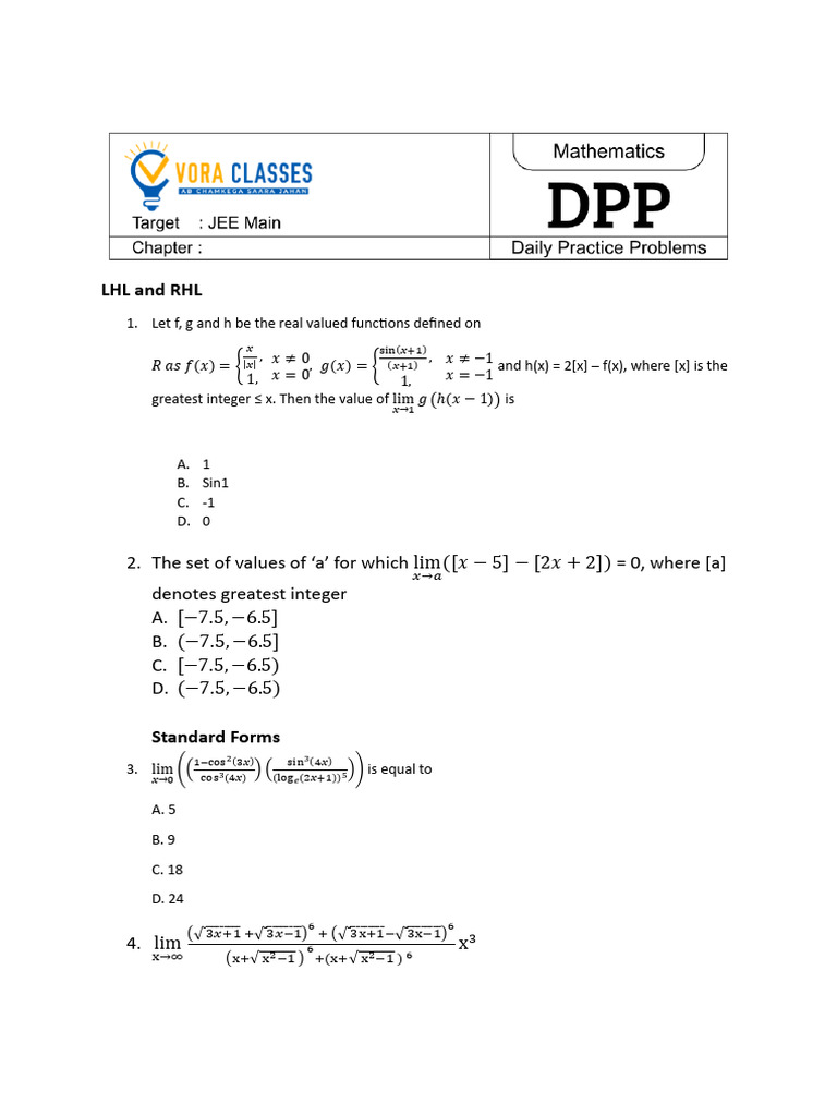 Limit pyq | PDF | Elementary Mathematics | Abstract Algebra
