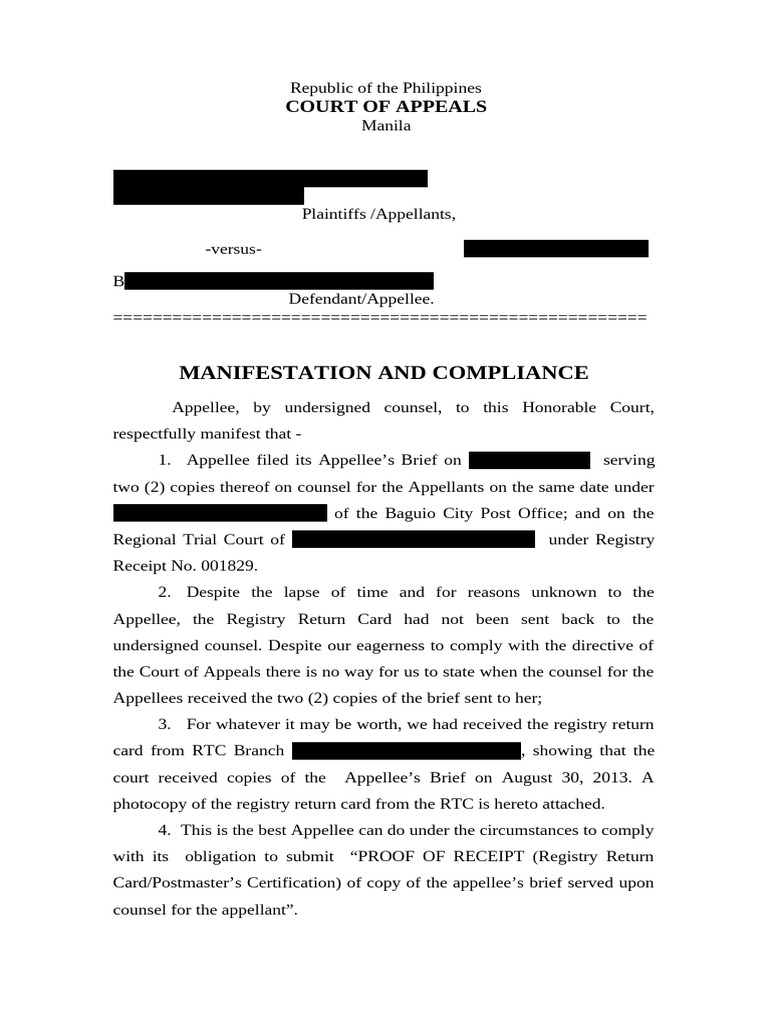 Manifestation of Compliance in Court | PDF | Appeal | Public Sphere