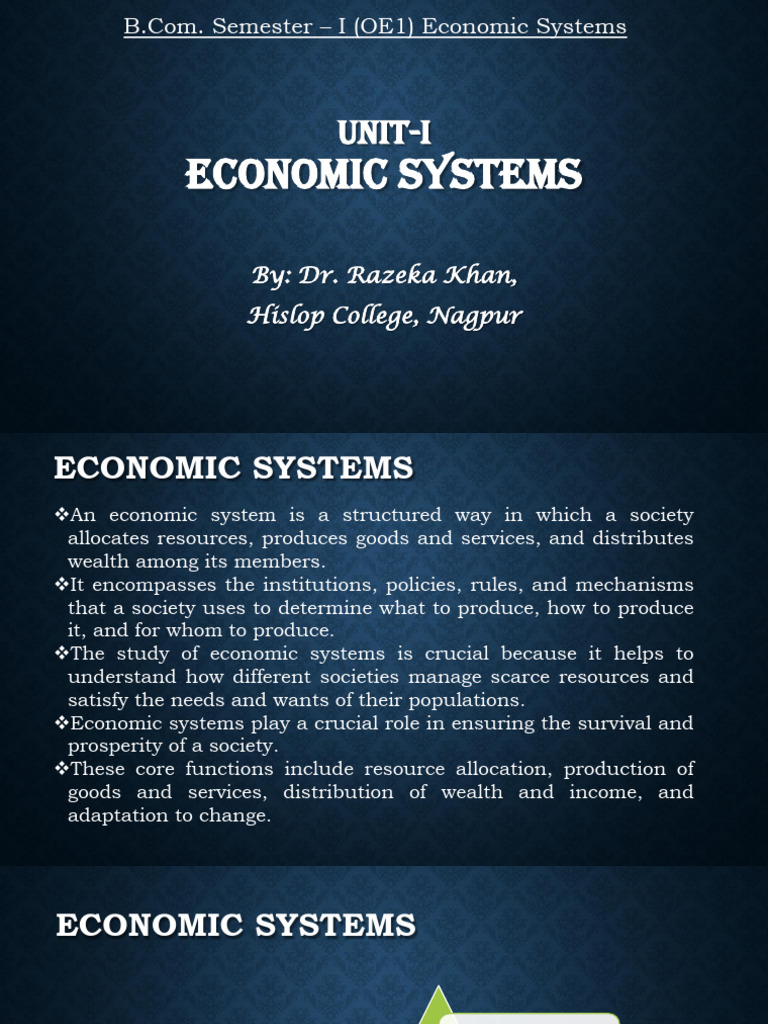 1 - Economic Systems (Unit-1) | PDF | Economic System | Market Economy