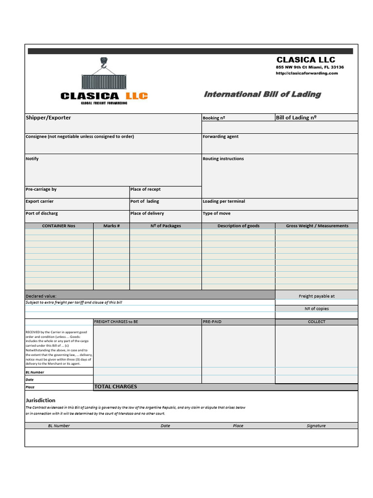 Bill of LadingCLASICA | PDF | Cargo | Bill Of Lading