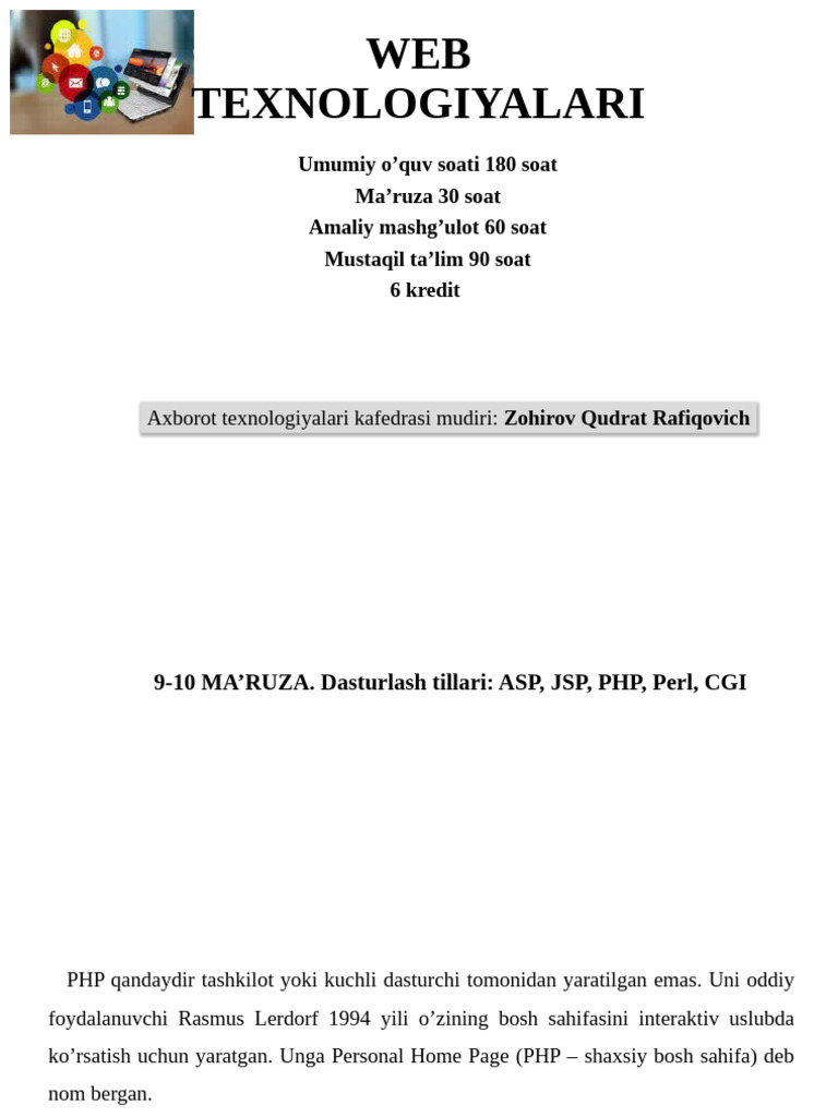 WEb Texnologiyalar 9-10 Maruza (1) | PDF