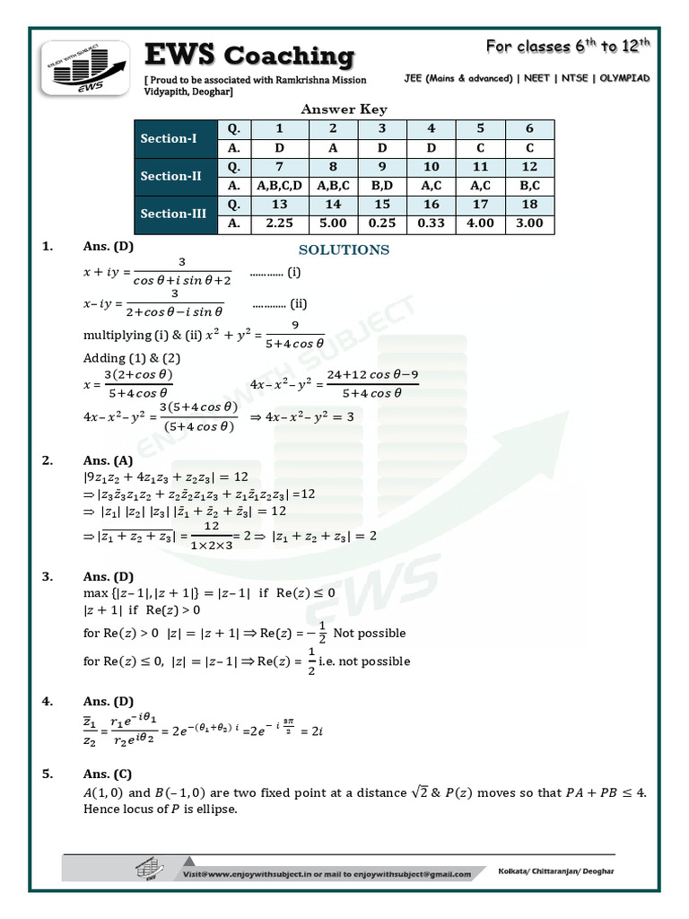 Exercise JEE SOL Advance - Complex Number | PDF | Euclidean Geometry | Classical Geometry