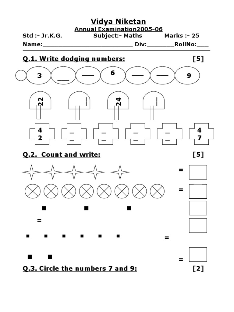 STD JR - Kg. - Maths - Annual - Y0506 | PDF