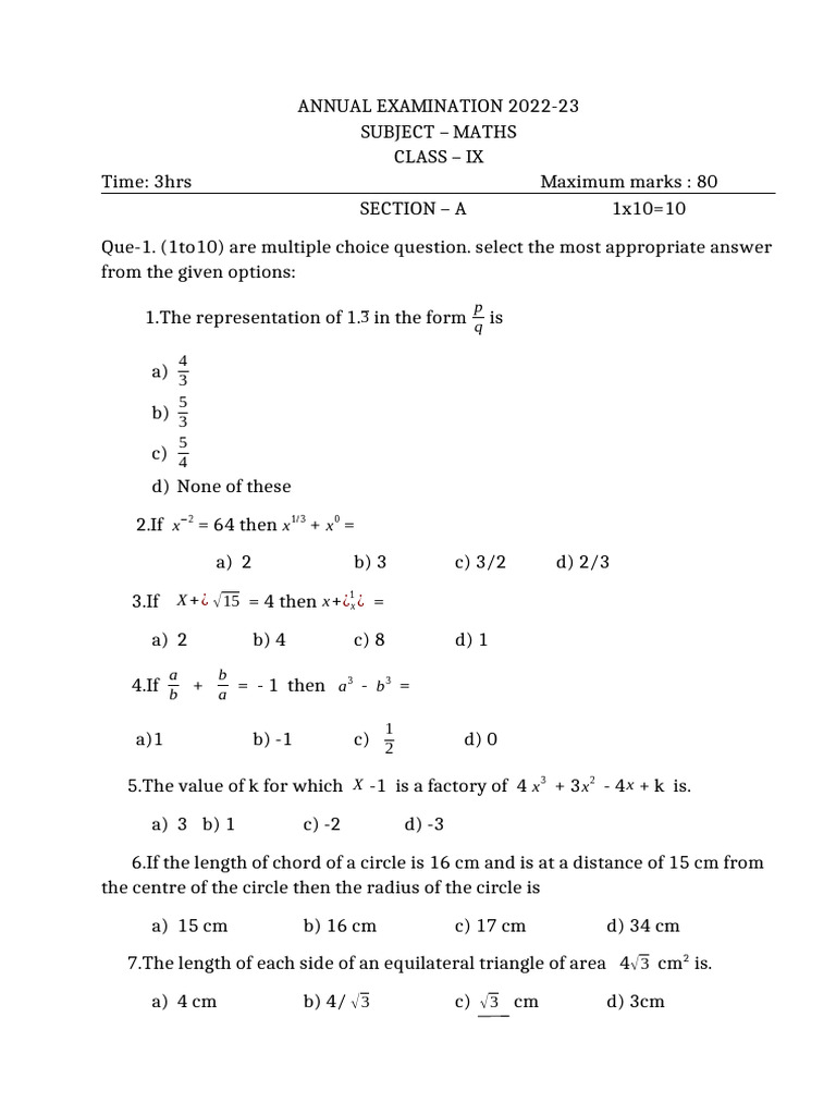 ANNUAL EXAMINATION 2023 | PDF | Area | Probability Distribution