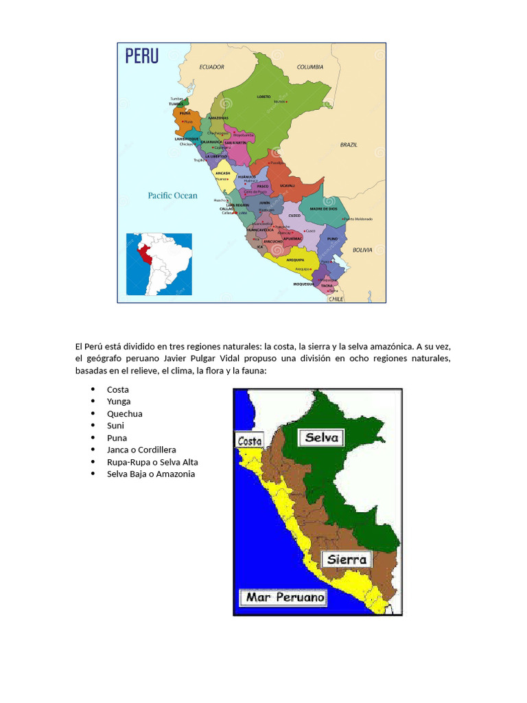 El Perú Está Dividido en Tres Regiones Naturales | PDF